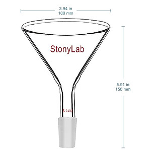 StonyLab Glass Short Stem Powder Funnel with 100 mm Top Outer Dimension and 24/40 Inner Joint Filter Funnel Glass Funnel