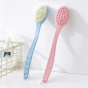 INGVY Dry Brushing Body Brush Long Handle Bath Brush Soft Body Scrubber Shower Exfoliating Scrub Exfoliator Skin Massager Cleaning Brush Bathroom Accessories (Color : Pink)