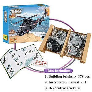 Army Military Helicopter Building Kit, Utility Helicopter Building Blocks Toys for Kids Aged 6+, 378pcs