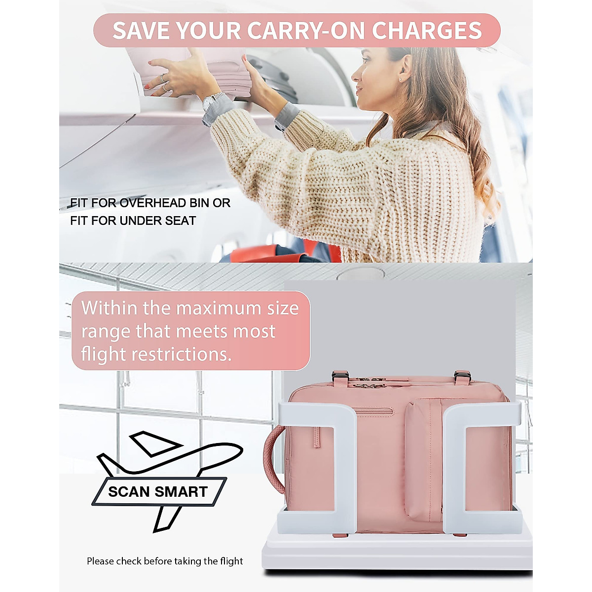 winspansy Large Travel Backpack for Women Men Carry on Backpacks Waterproof Flight Approved Personal Item Bags Luggage Backpacks Fit for 17 Inch Laptop Business Work,Mochila de Viaje