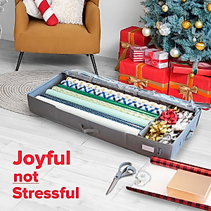 Premium Wrapping Paper Storage Container -Durable Material 600D tear-proof - Fits up to 27 Paper Rolls -Extra Pockets for Ribbons & Bows. Underbed Gift Wrap Organizer, Ideal for Holiday Christmas, etc