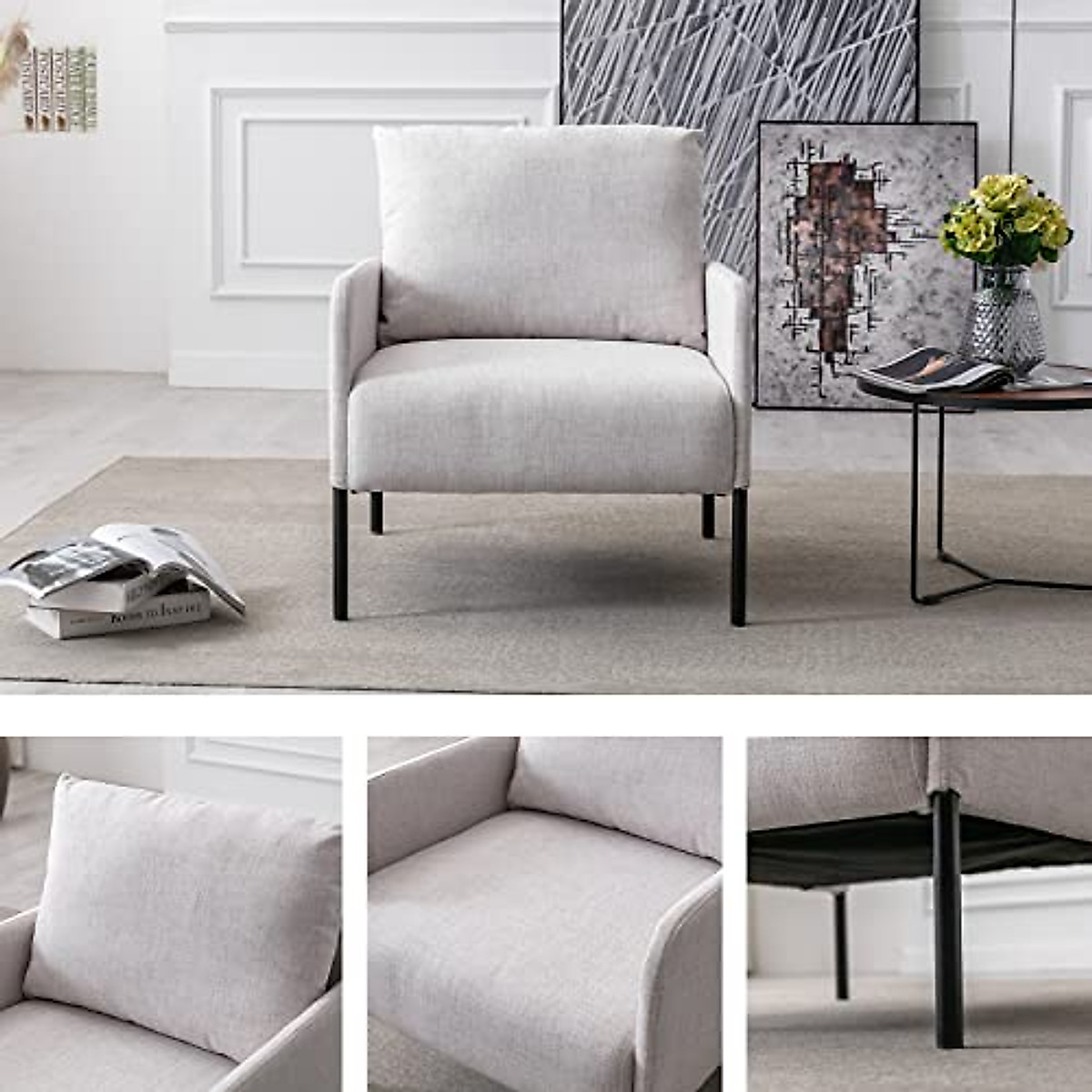 Kmax Fabric Single Sofa Couch Modern Accent Chair for Living Room Small Space, Apartment, Bedroom, Dorm, Office - Beige