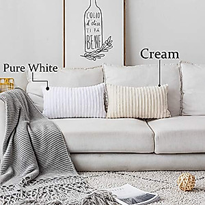 UGASA Velvet Pillow Covers Striped, Decorative Throw Cushion Case with Hidden Zipper for Home Couch/Bedroom/Car, Soft Cozy Solid Oblong, 1 Piece (12"x20", Pure White)