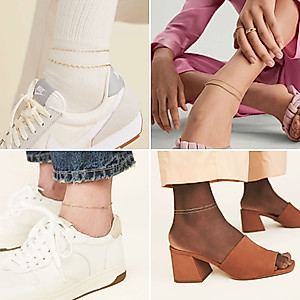 GMSOL Ankle Bracelets for Women 14k Gold Plated Waterproof Layered Cuban Figaro Link Chain Anklets Set Gold Herringbone Chain Anklets Jewelry Gift