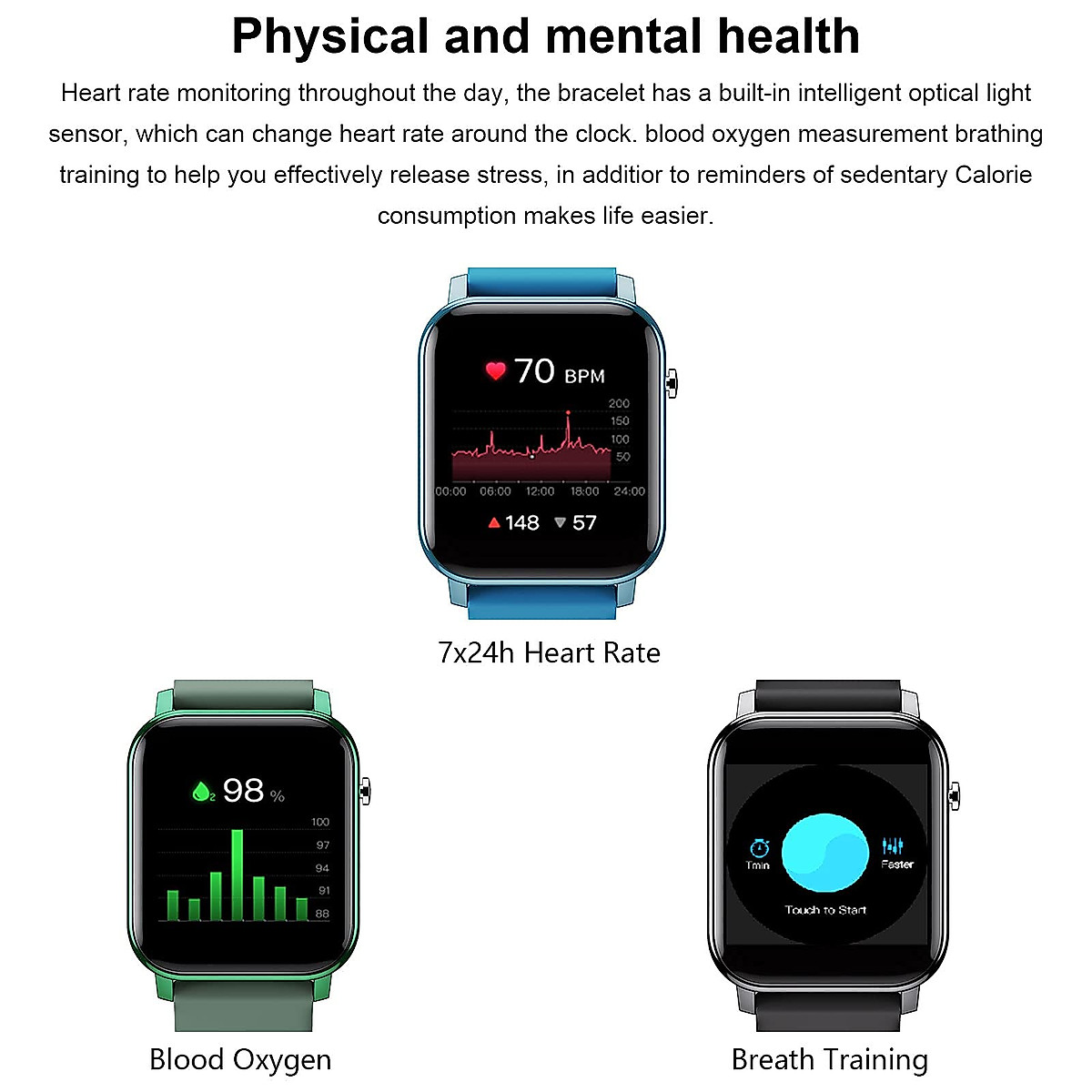 Esprosper Smart Watch for IP68 Waterproof 5ATM, Fitness Tracker Heart Rate Monitor Sports Digital Watch with 1.4" HD Square Shaped Screen and Silicone Strap (Black)