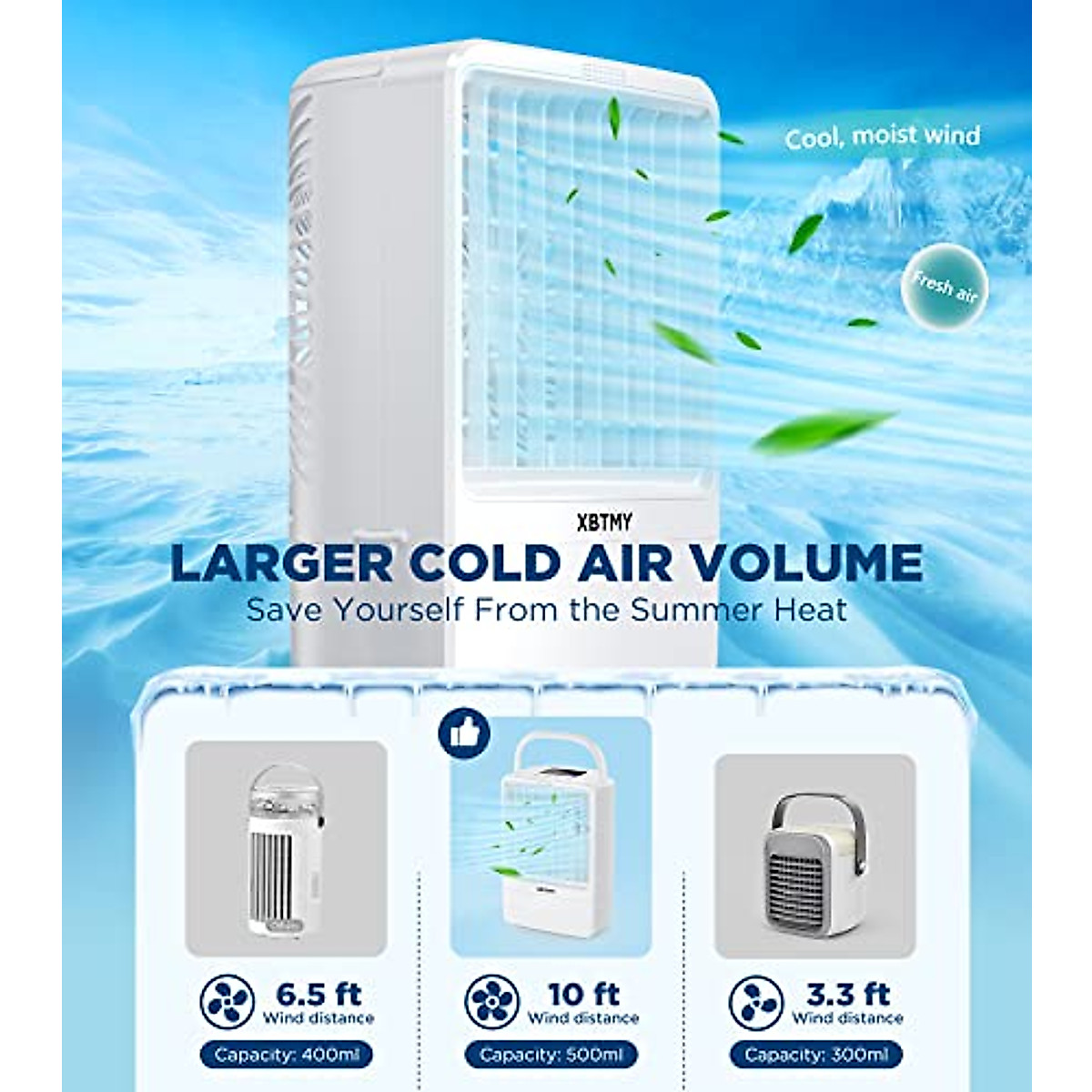 Portable Air Conditioner Quiet Fan with Remote Control, 4000mAh USB Rechargeable Mini AC Evaporative Cooler, Anti-Leak Cooling With 3 Speeds For Home Outdoor