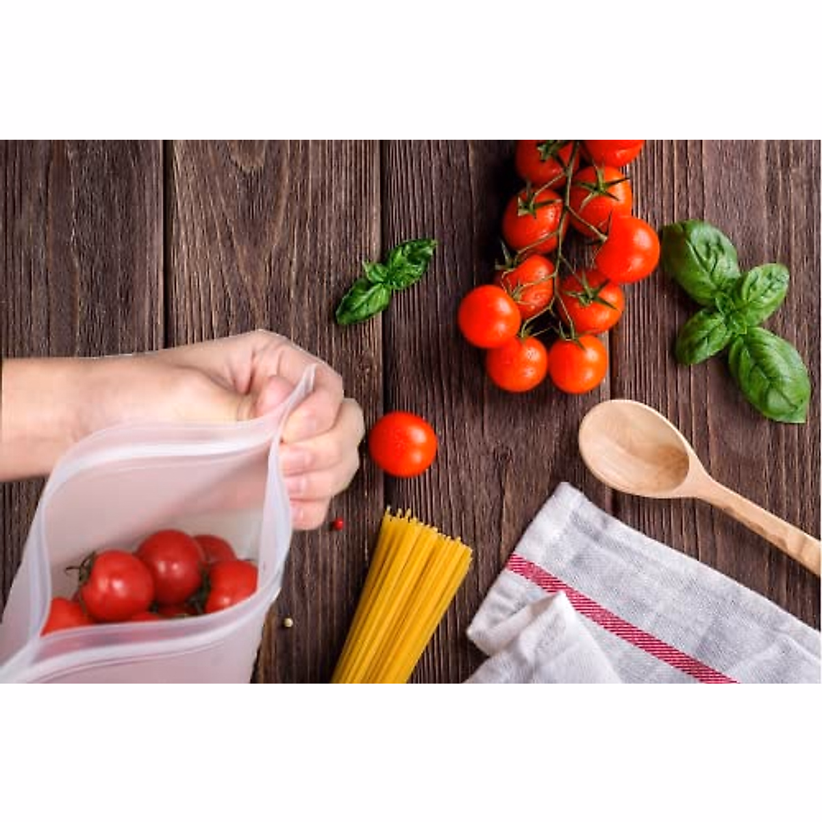 5 Pcs Reusable Food Storage Bags Large Size, BPA Free PEVA Reusable Freezer Bags, Reusable Ziplock Sandwich Bags, Silicone Food Bags, Reusable Snack Bags, Clear, GTM400VPP