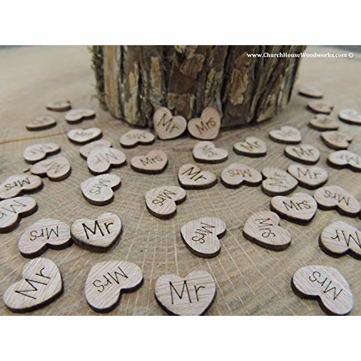 100 Mr Mrs Wooden Hearts - Wood Table Confetti, Embellishments, Scatters, Invitations, Table Decor, Rustic Weddings and Events