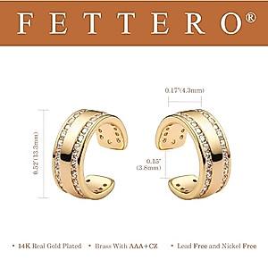 Fettero Women's Ear Cuff Earring Gold Non-Pierced Ear Cartilage Clip on Wrap Hoop 14K Gold Plated Tiny Cubic Zirconia Simple Minimalist Delicate Handmade Hypoallergenic Jewelry
