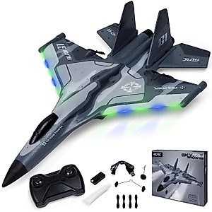 SkyylineTek RC Jet 2.4 Ghz RC Plane with Smart Gyroscope System, Dual-Motor, and LED Lights,F-22 Raptor Fighter Jet Toy, EPP Foam RC Glider, Great Remote Control Plane for Beginners, Kids, and Adults