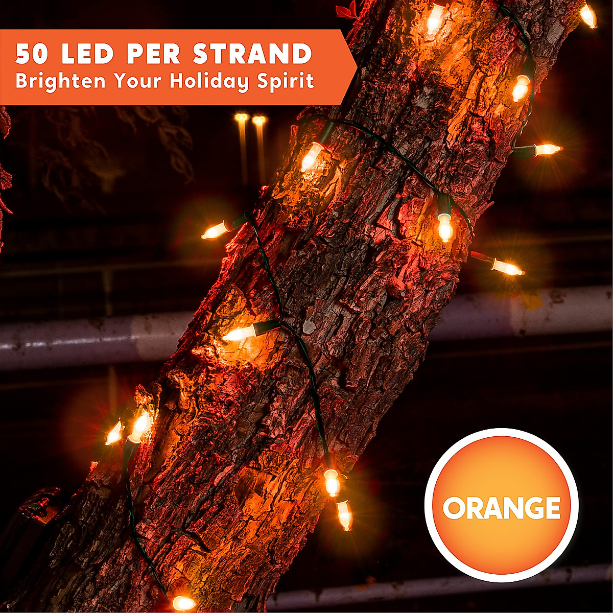 JOIEDOMI 100 (2x50) LED Halloween String Lights 32.6FT (2x16.3) Green Wire for Indoor Outdoor Holiday Décor Halloween Event Decoration, Tree, Eaves, Haunted House Theme Party (Orange)