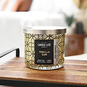 Candle-lite Premium Vanilla Sun Scent, 14 oz. 3-Wick Aromatherapy Candle with up to 45 Hours of Burn Time, Yellow