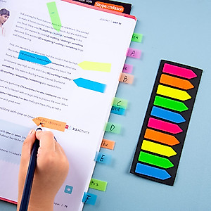 Golcellia Fluorescent Translucent Sticky Note Flags, 1200 Pcs Total, Pack of 10 Color Tabs, Arrow Index Tabs, Page Flag Markers