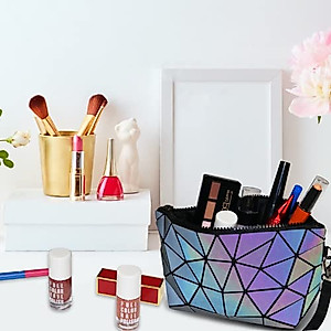 Tikea Makeup Pouch - Small Cosmetic Bag Travel Geometric Luminous Clutch Lattice Reflective Toiletry Beauty Bag Cosmetic Wristlets