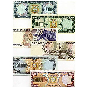 EC 1988 ECUADOR FLAWLESS 1988-99 COMPLETE DENOMINATION SET! 11 DIFF SCARCE BANKNOTES!! Gem Crisp Uncirculated