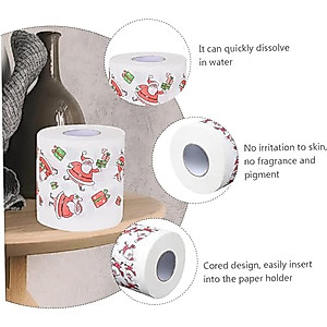 2 Rolls Merry Christmas Toilet Paper Christmas Pattern Series Printed Disposable Toilet Paper Napkins Tissue Christmas Bath Toilet Paper for Xmas Fun Party Novelty Gag Gifts Bathroom Decor (2)