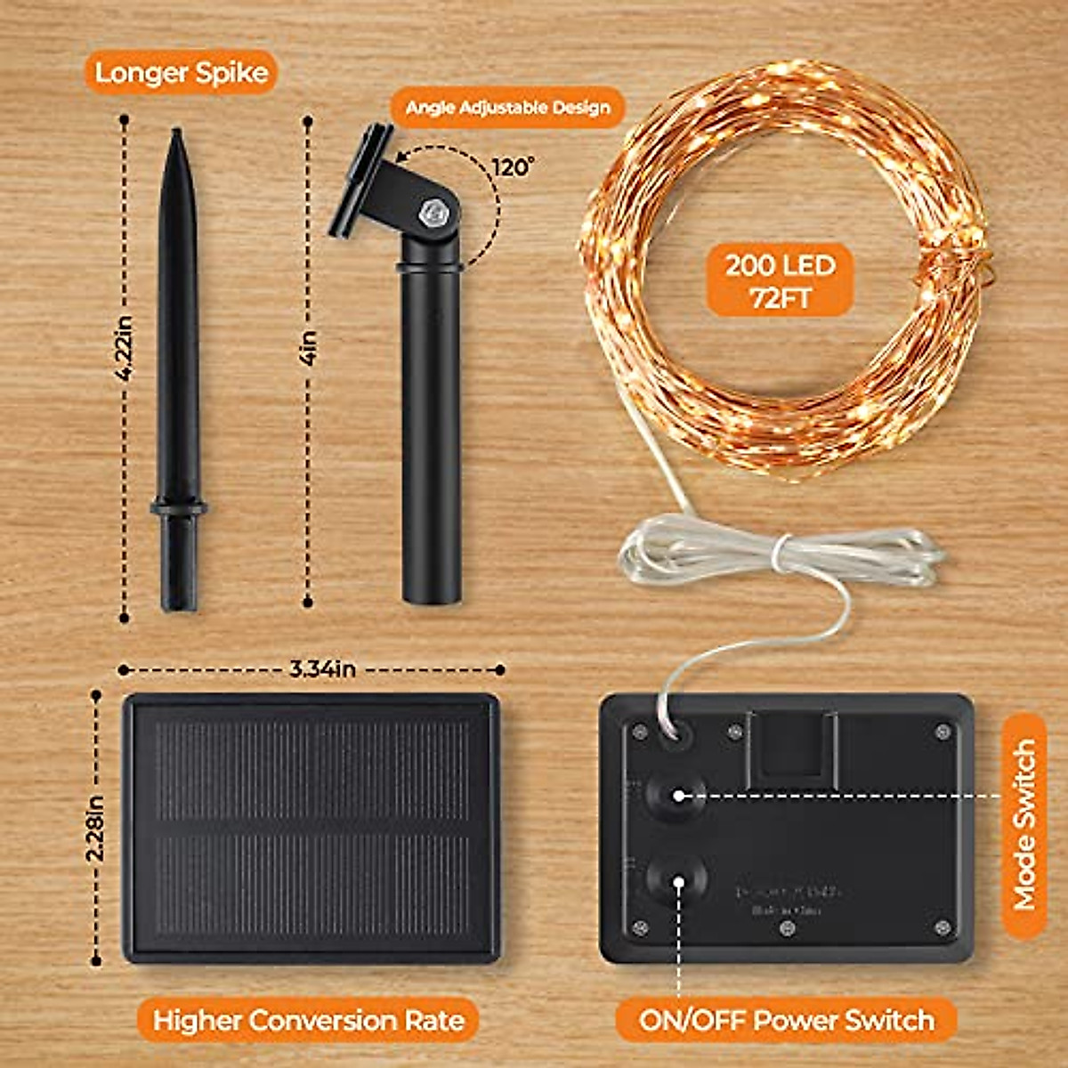 Solar String Lights Outdoor Extra-Long 288Ft 800 LED Super Bright Fairy Lights Waterproof 4-Pack Each 72FT 200 LED Solar Powered Halloween Christmas Lights 8 Modes for Garden Wedding (Warm White)