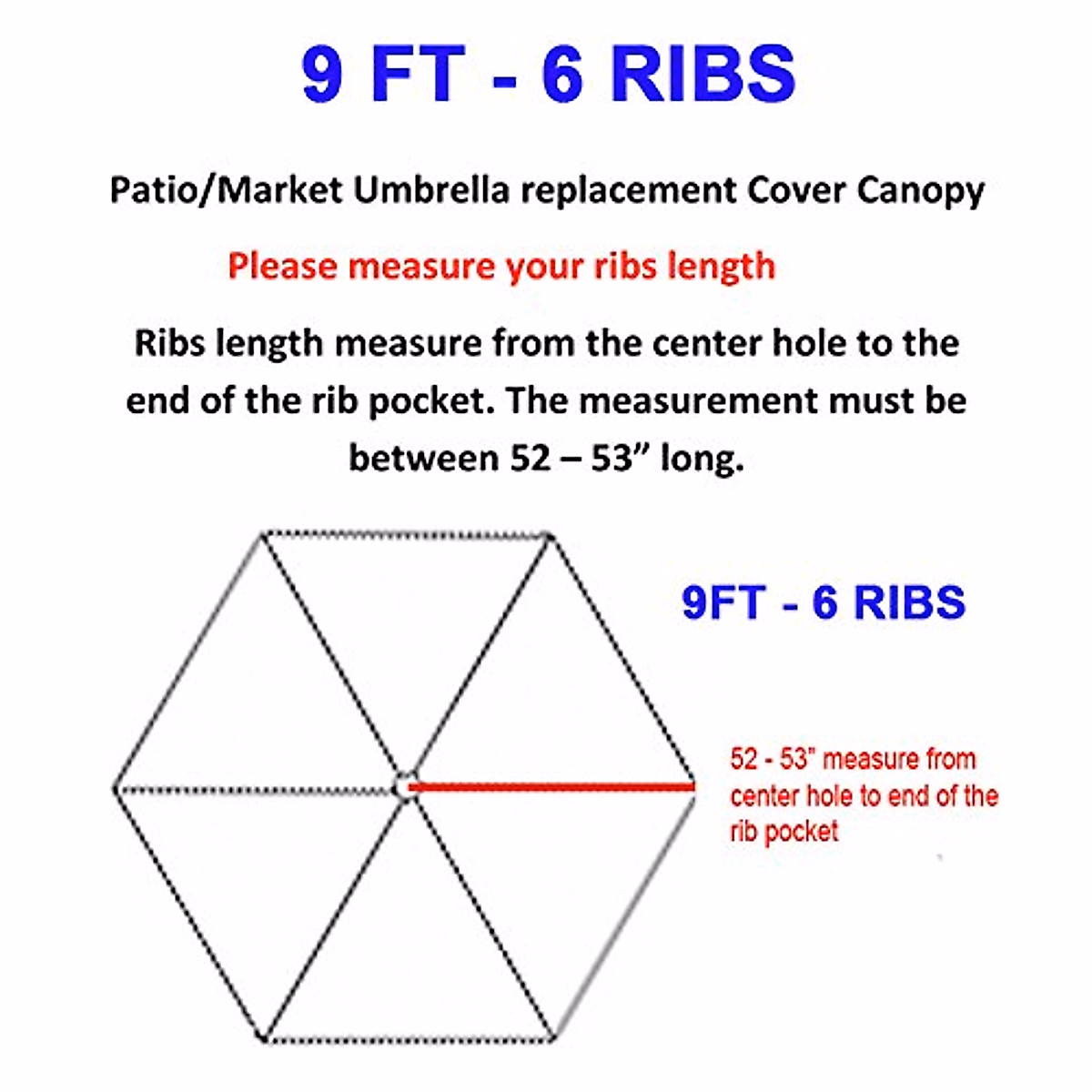 BELLRINO DECRO Black/White Scalloped Edge Replacement Edge Umbrella Canopy for 9ft 6 Ribs (Canopy Only) C004-6BW-BLACK
