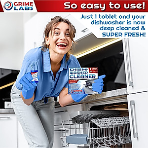 GRIME LABS Dishwasher Cleaner Deodorizer Descaler Tablets, 24 pack Heavy Duty Deep Clean and Natural Limescale Remover, Dish Washer Cleaner Machine Pods, 12 Months Supply