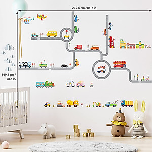DECOWALL SG3-1404P1405 The Road and Cars Kids Wall Stickers Wall Decals Peel and Stick Removable Wall Stickers for Kids Nursery Bedroom Living Room (Medium) décor
