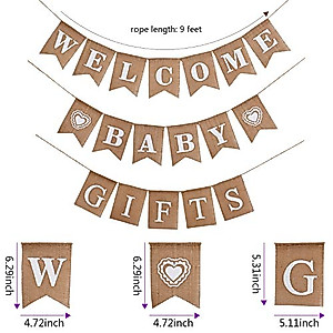 3 Pieces Welcome Baby Banner Gift Burlap Banner Baby Shower Banner Bunting Garland for Baby Shower Party Ornament Favors(Khaki)
