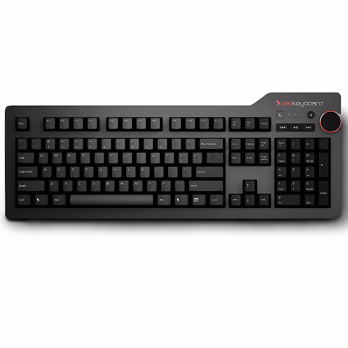 Das Keyboard 4 Professional Wired Mechanical Keyboard, Cherry MX Brown Mechanical Switches, 2-Port USB 3.0 Hub, Volume Knob, Aluminum Top (104 Keys, Black)