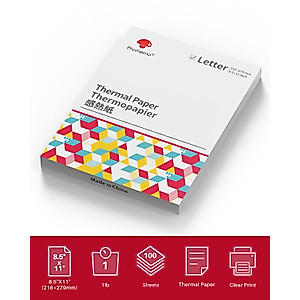 Phomemo US Letter Thermal Paper, Advanced Thermal Printing, Phomemo Thermal Paper for M08F-Letter, Brother PocketJet PJ762/PJ763MFi, HPRT MT800/MT800Q Printer, Size 8.5" x 11", 100 Sheets