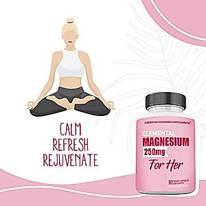 Magnesium Glycinate for Women, Elemental 250mg Per One Capsule, 90 Capsule, 90 Day Supply, Magnesium Glycinate Chelate, Magnesium Glycinate Capsule, Magnesium Supplement, Chelated for Max Absorption