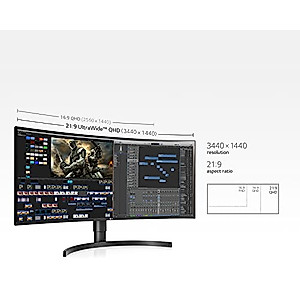 LG 34WL85C-B UltraWide 34” 21:9 Curved WQHD (3440 x 1440) IPS Display, sRGB 99% Color Gamut, HDR 10, Height / Tilt Adjustable Stand – Black