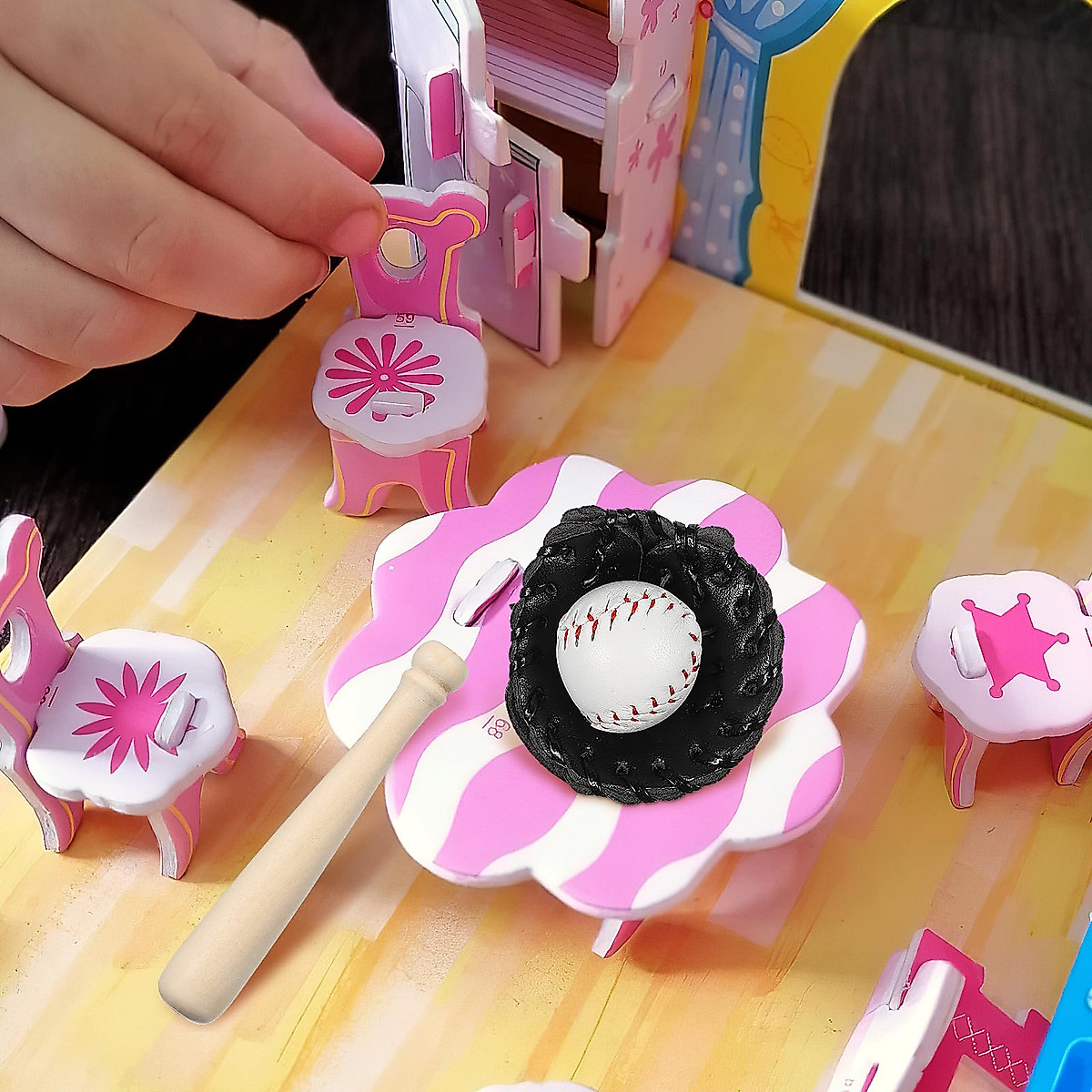 NUOBESTY Halloween Miniatures 1 Set of Miniature Baseball Bats Gloves Kit Decorative Simulation Tiny House Accessories Baseball Birthday Decorations