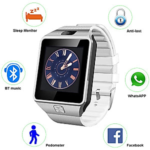 Padgene Bluetooth Smartwatch,Touchscreen Wrist Smart Phone Watch Sports Fitness Tracker with SIM SD Card Slot Camera Pedometer (Black (Black Band))