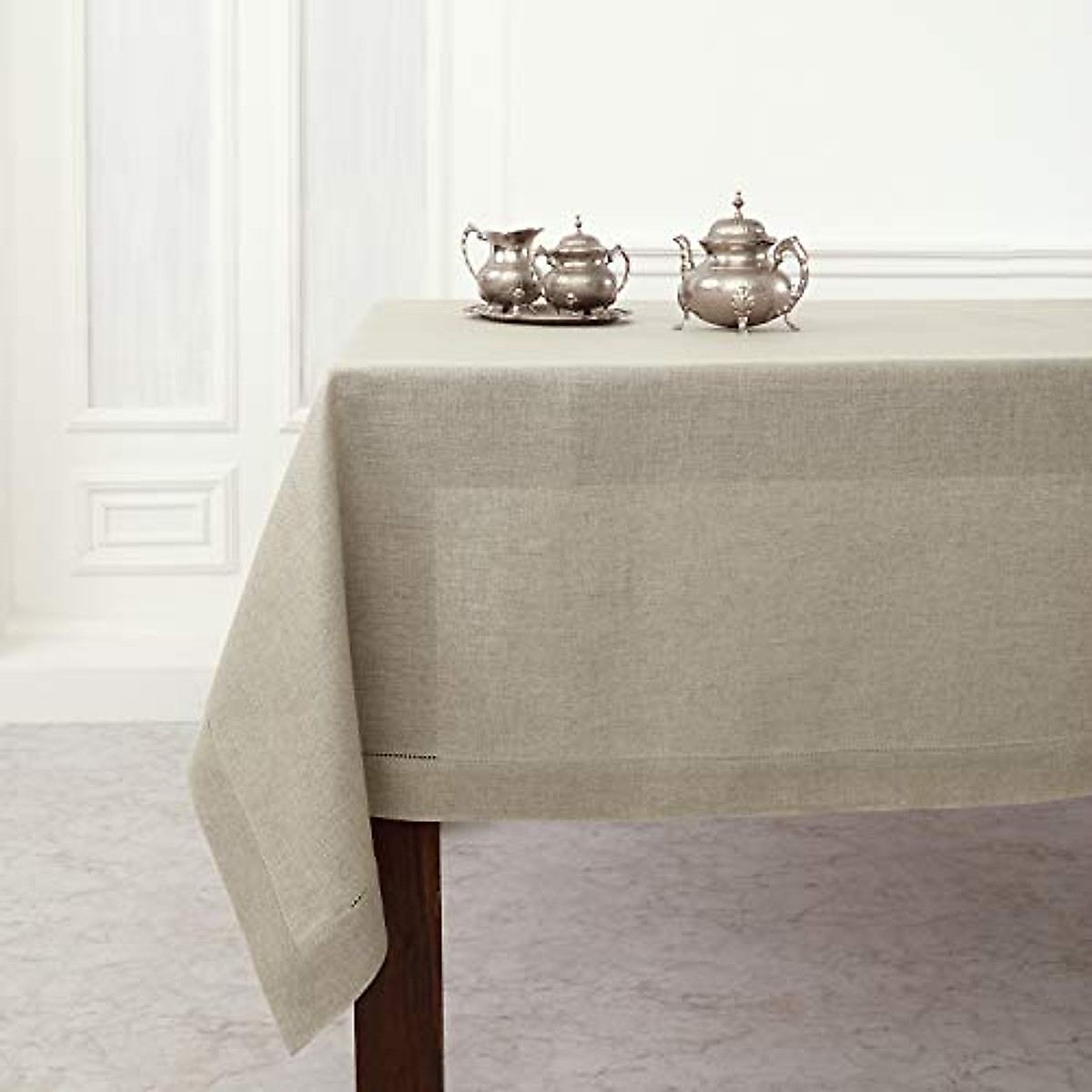 Solino Home Pure Linen Tablecloth – Natural 60 x 90 Inch – 100% Linen Classic Hemstitch Tablecloth for Summer, Wedding, Indoor, Outdoor – Handcrafted from European Flax