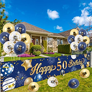 Navy Blue 50th Birthday Decorations Happy 50th Birthday Backdrop Decorations for Men Happy 50th Birthday Yard Banner Backdrop 50th Anniversary Birthday Supplies for 50 Year Old Cheers to 50s Party
