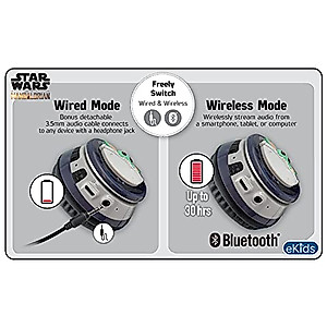 Star Wars The Child Kids Bluetooth Headphones, Wireless Headphones with Microphone Includes Aux Cord, Volume Reduced Kids Foldable Headphones for School, Home, or Travel