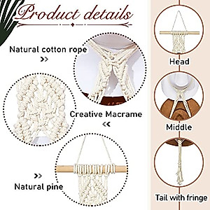 Yulejo 3 Pcs Hat Rack Baseball Hat Rack Baseball Hat Organizer Macrame Hat Rack for Baseball Over Door Organizer Baseball Hat Storage Boho Macrame Hat Hanger for Baseball (White,Stylish)