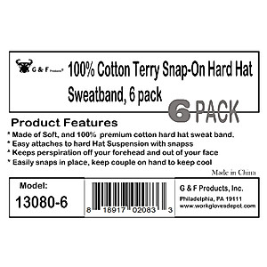 6 pc. Snap-On Hard Hat Sweatband, Cotton Made Hard Hat Liner, Reusable Hardhat sweatbands (Blue) 6 Pieces