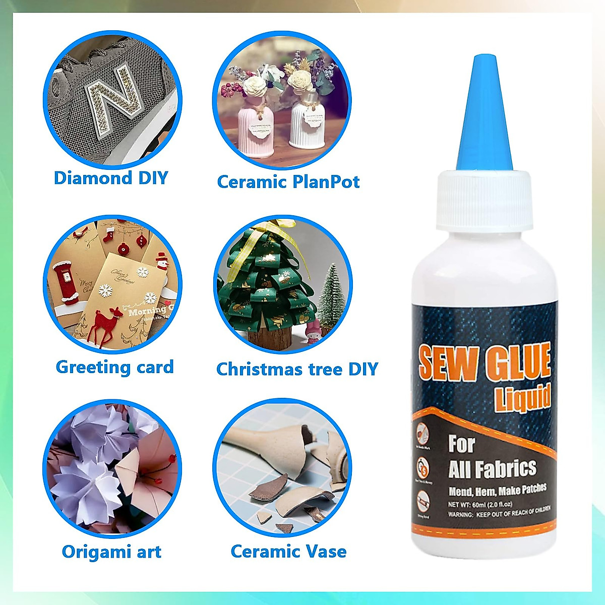 Plextone 1 Min Quick Bonding Fast Dry Sew Glue Liquid Reinforcing Adhesive Speedy Fix for All Fabrics Clothing Cotton Flannel Denim Leather Polyester Doll Repair (60ml)