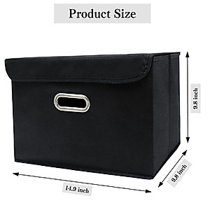 Yunkeeper Fabric Storage Bins with Lids Closet Organizers Foldable Cubes Basket with Handles for Home ，3 Pack Black