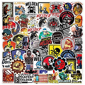 Welder Stickers for Helmet 50pcs, Cool Welding Worker Stickers, Hard Hat Vinyl Stickers for Men Tool Box Laptop Motorcycle Skateboard Bike Luggage