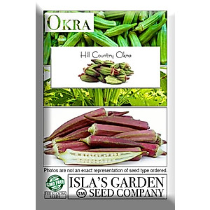 Hill Country Red Okra Seeds for Planting, 100+ Heirloom Seeds Per Packet, (Isla's Garden Seeds), Non GMO Seeds, Botanical Name: Abelmoschus esculentus, Great Home Garden Gift