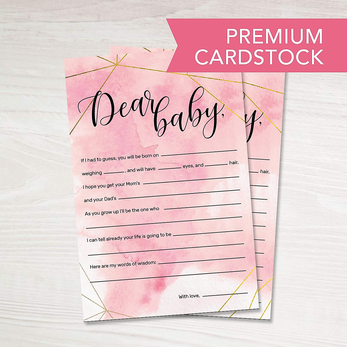 30 Pack Baby Shower Advice Cards. Watercolor Baby Shower Games. Baby Prediction and Advice Cards for Girl Baby Shower.