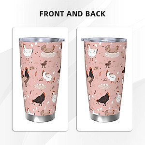 CHASOEA Chicken Tumbler 20oz Rooster Hen Stainless Steel Insulated Tumblers with Lid and Straw Animal Pink Travel Coffee Mug Tea Wine Cups Water Bottle Chicken Gifts for Women Chicken Lovers