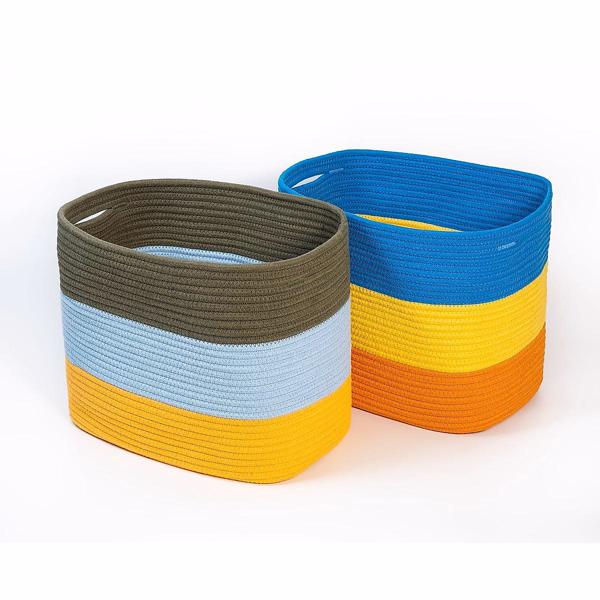 BOUYHTN Cotton Rope Basket-Woven Baskets-Storage Basket for Living Room-Towel Baskets for Bathroom-Baby Organizing Baskets-Collapsible Storage Bins-Toy Basket 15"x10"x12" Pack of 2