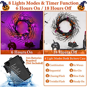 9FT 72LED Halloween Decorations Willow Vine Twig Garland with 8 Modes Orange Purple Lights & Timer &12 Pumpkin Bat,Battery Operated Halloween Garland for Mantel Table Fireplace Indoor Home Decor