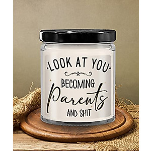 The Improper Mug Look at You Becoming Parents Candle Baby Shower Ideas for New Mom and Dad First Time Expecting Mother Father Parenthood Keepsake 9 Oz. Vanilla Scented