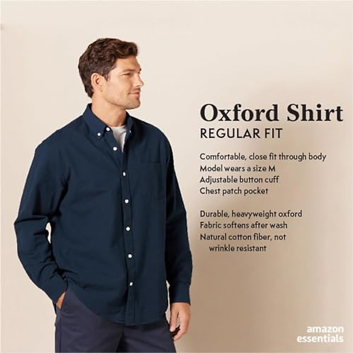 Amazon Essentials Men's Long Sleeve Shirts Casual - Regular-Fit Pocket Oxford, Navy, X-Large