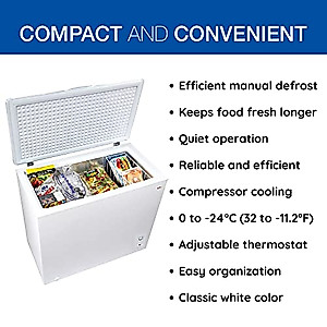 Koolatron Large Chest Freezer, 7.0 cu ft (195L), White, Manual Defrost Deep Freeze, Storage Basket, Space-Saving Flat Back, Stay-Open Lid, Front-Access Drain, for Basement, Laundry Room, Cottage