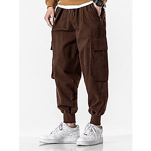 Men's Joggers Pants Casual Baggy Cotton Drawstring Tapered Sweatpants Cargo Hippie Loose Fit Trousers with Multi-Pocket