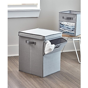 iDesign Emmy Fabric Storage Bin with Lid and Opening Front, Basket Container with Dual Side Handles for Closet, Bedroom, Toys, Nursery - Gray