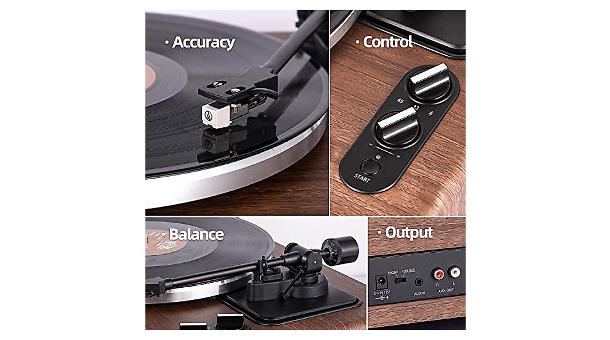 1 by ONE Hi-Fi Belt Drive Turntable with Speakers & Bluetooth